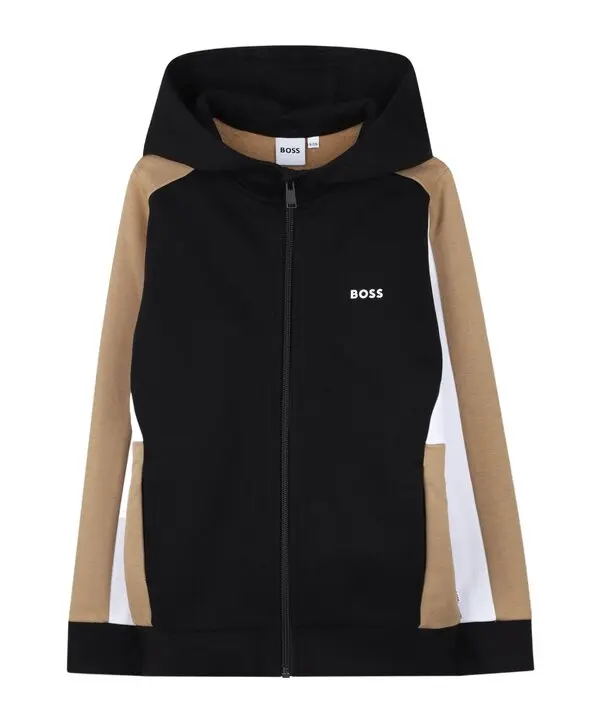 Hugo Boss Color-blocked Zip-up Hoodie - Black