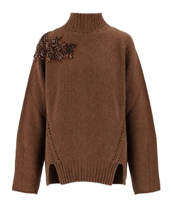 Ermanno Scervino Bead-embellished High-neck Sweater - Brown