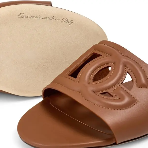 Dolce & Gabbana Bianca Calfskin Leather Cut-out Logo Slides