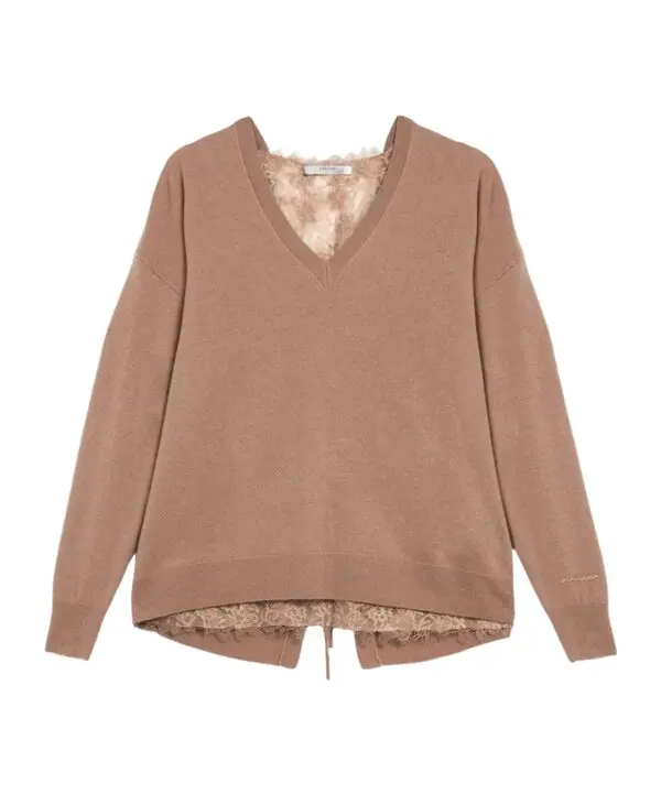 ERMANNO FIRENZE Lace-up Knit Top - Nude