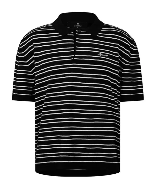REPRESENT Striped Shortsleeve Knit Polo Shirt