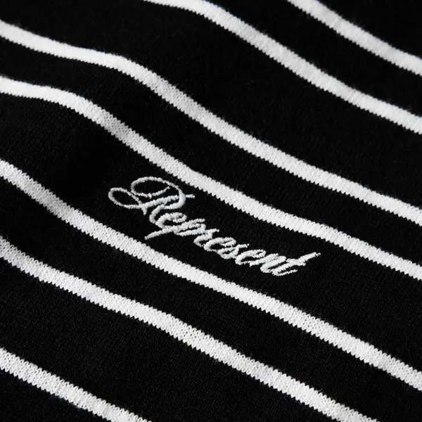 REPRESENT Striped Shortsleeve Knit Polo Shirt