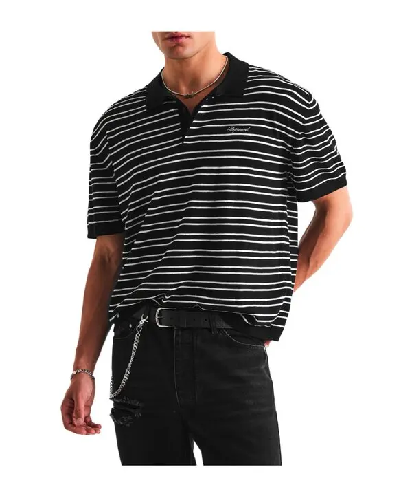 REPRESENT Striped Shortsleeve Knit Polo Shirt
