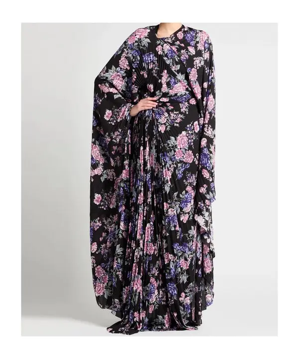 Balenciaga Floral Print V-neck Gown With Cape Effect