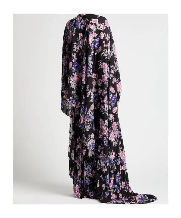 Balenciaga Floral Print V-neck Gown With Cape Effect