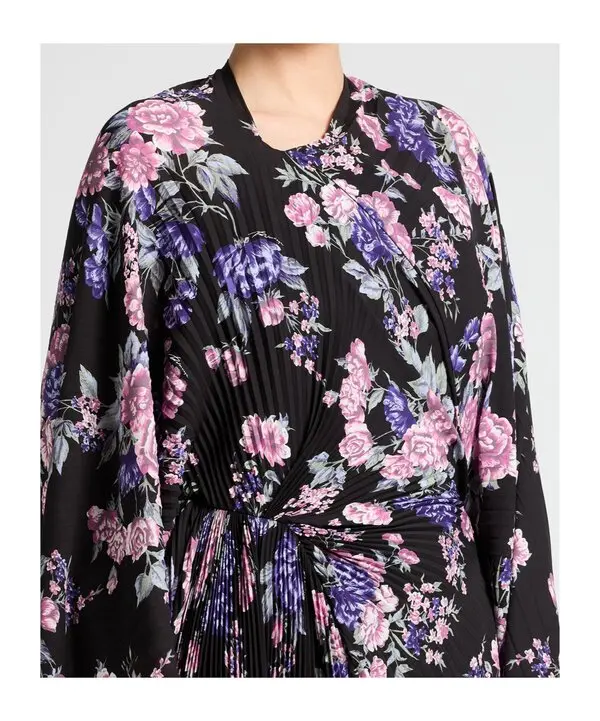 Balenciaga Floral Print V-neck Gown With Cape Effect