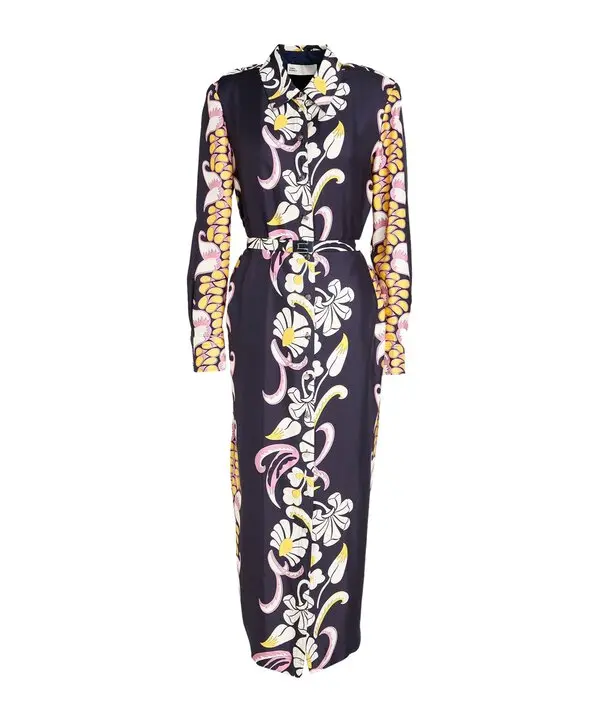 Tory Burch Floral Long-sleeve Shirt Dress - Black