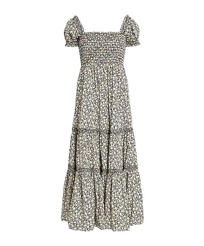Tory Burch Floral-print Poplin Midi Dress - Gray