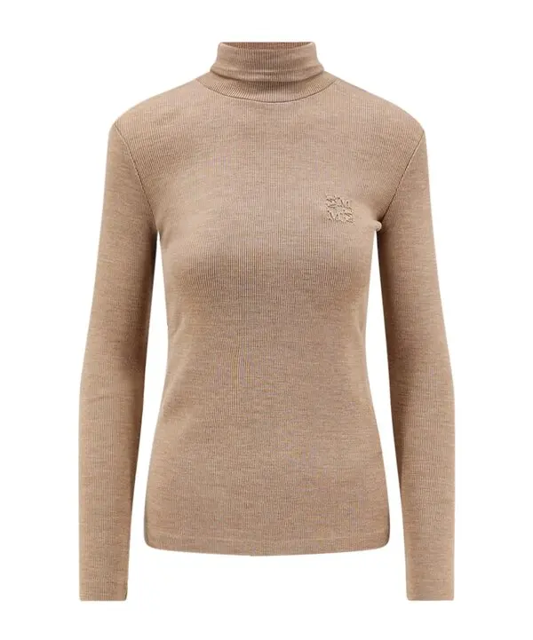 Max Mara Logo Embroidered Mock Neck Knitted Jumper - Nude