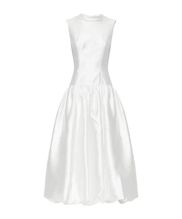 SELF-PORTRAIT Sleeveless Brooch Embellished Satin Dress - White