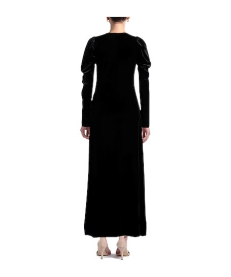 GANNI Velvet Maxi Dress With Puff Sleeves And Front Slit