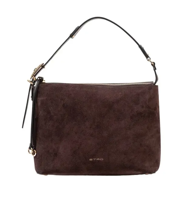 Etro Logo-print Suede Shoulder Bag - Dark Brown