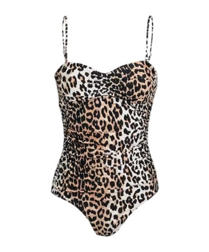 GANNI Leopard-print One-piece Swimsuits - Black