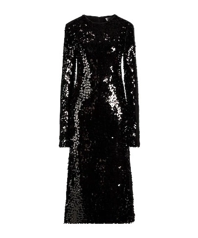 Sportmax Sequined Midi Dress With Long Sleeves And Crewneck - Black