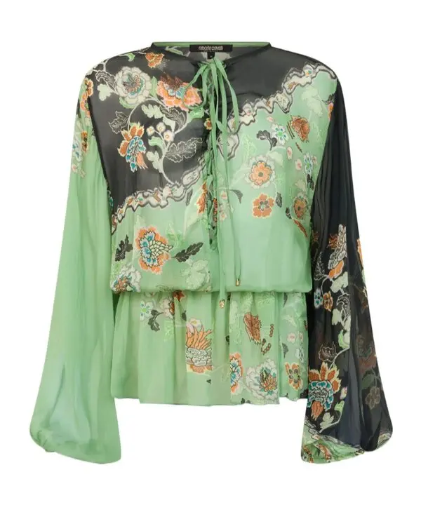 Roberto Cavalli Floral Print Ruched Mini Dress - Green/black