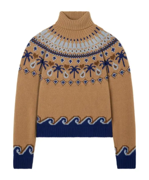 Alanui Sweet Winter Palm-tree Sweater - Camel/multicolor