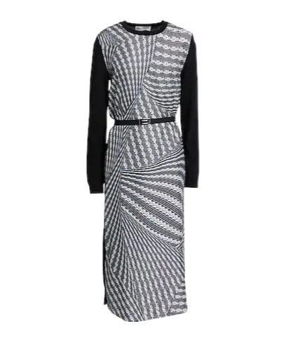Tory Burch Printed Long Sleeve Midi Dress - Gray