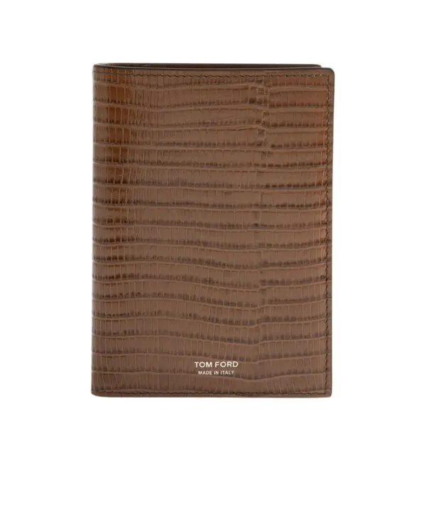 TOM FORD Lizard-effect Leather Passport Holder - Brown