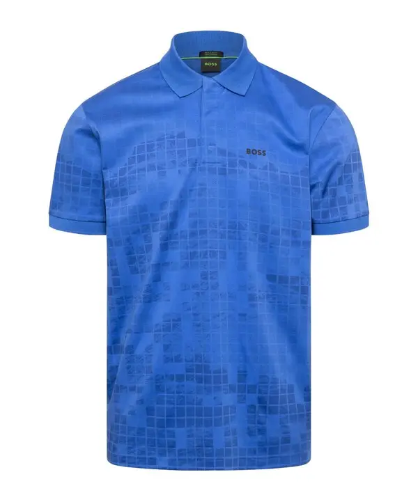 Hugo Boss Subtle Grid Jacquard Shortsleeve Polo Shirt - Blue