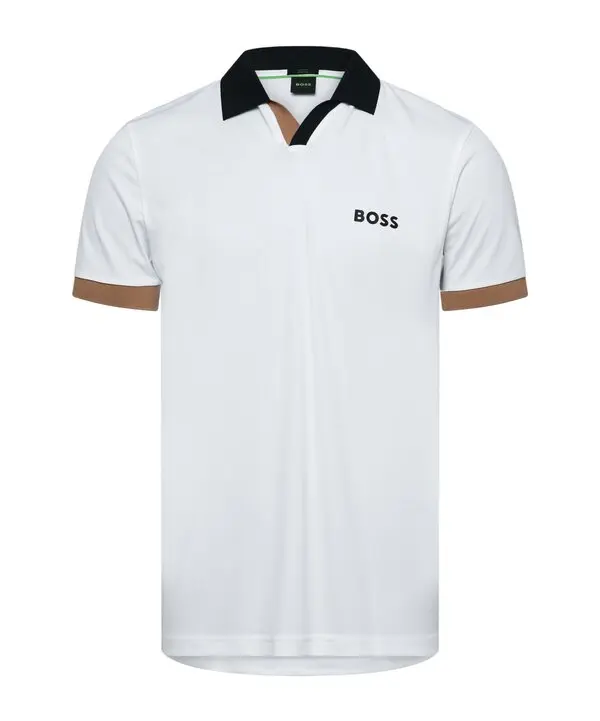 Hugo Boss Contrast Vneck Shortsleeve Polo Shirt - White