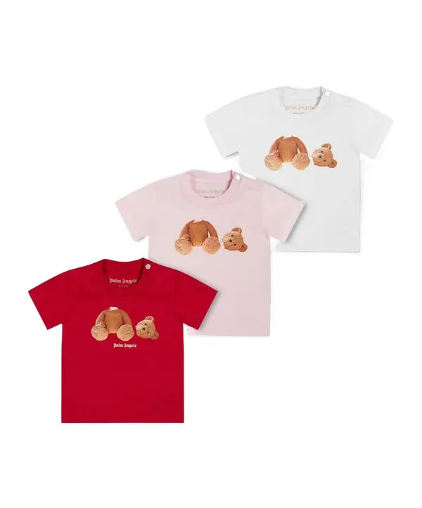 Palm Angels Three-piece Bear Print T-shirt Set - Red