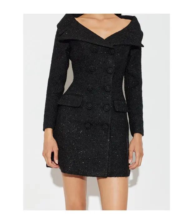 SELF-PORTRAIT Off-shoulder Double-breasted Mini Dress