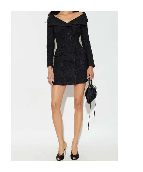 SELF-PORTRAIT Off-shoulder Double-breasted Mini Dress