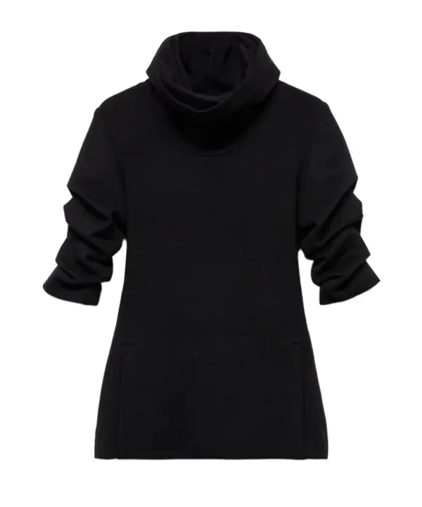 7 For All Mankind Wool Blend Pleated Turtleneck Dress - Black