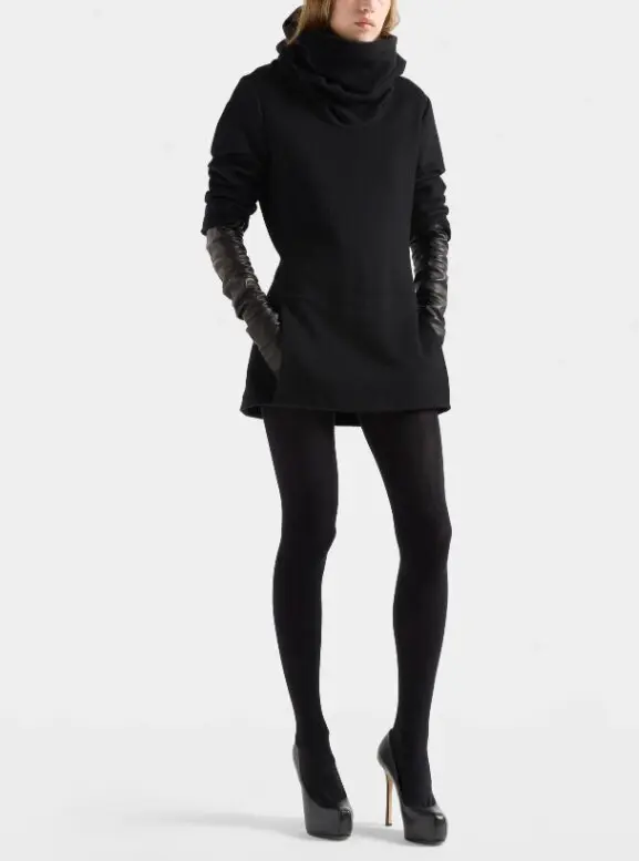 7 For All Mankind Wool Blend Pleated Turtleneck Dress