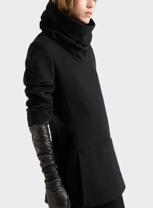 7 For All Mankind Wool Blend Pleated Turtleneck Dress