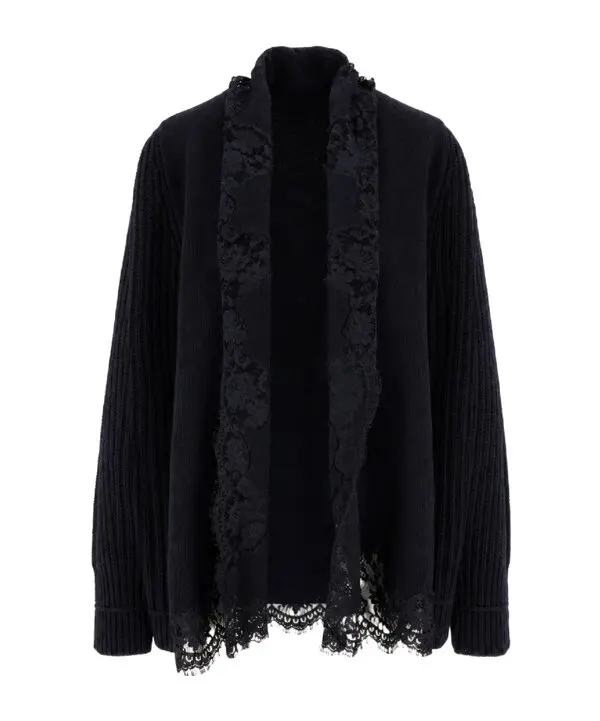 Ermanno Scervino Lace-trim Ribbed-knit Cardigan - Blue