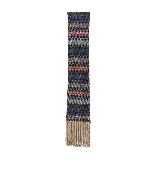 Missoni Zigzag-knit Fringed Scarf - Blue