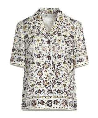Tory Burch Short-sleeve Collared Shirt With Floral And Fish Print - Gray