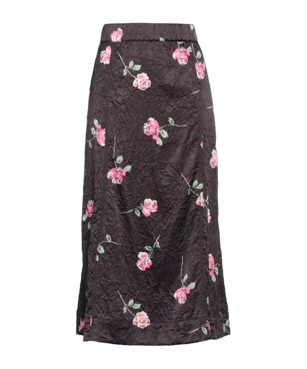 GANNI Floral Print Flared Midi Skirt - Black