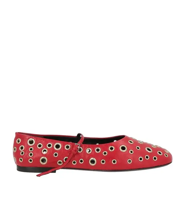 Tory Burch Leather Mary Jane Flats With Perforations And Embellished Buckle