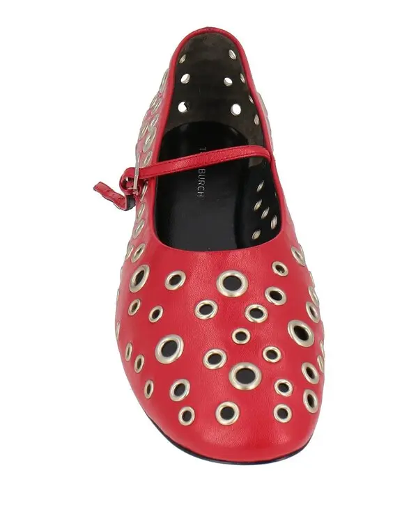 Tory Burch Leather Mary Jane Flats With Perforations And Embellished Buckle