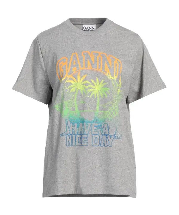 GANNI Printed Crew Neck Short Sleeve T-shirt - Gray