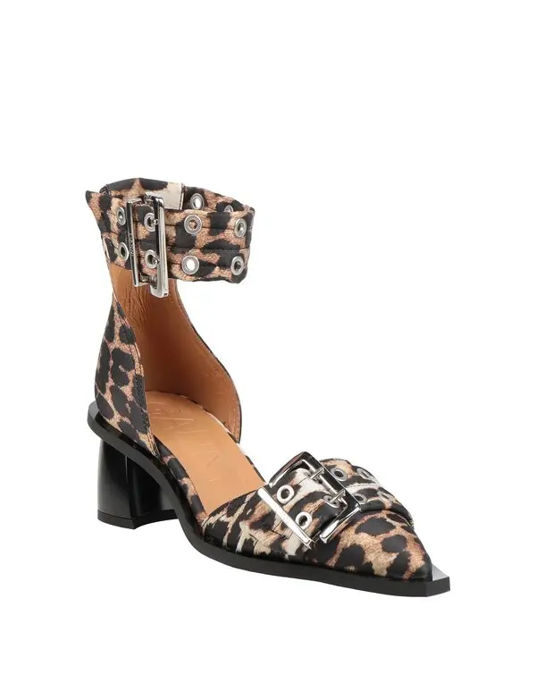 GANNI Leopard Print Satin High Heels