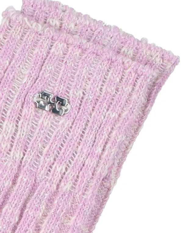 GANNI Ribbed Knit Stockings With Metallic Logo Detail