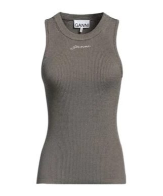 GANNI Ribbed Crewneck Tank Top With Embroidered Detail