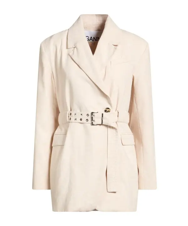 GANNI Solid Twill Single-breasted Blazer - White