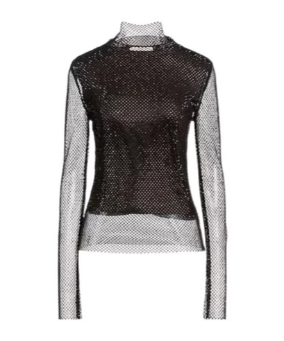 Sportmax Turtleneck Mesh Top With Crystal Appliqués - Black