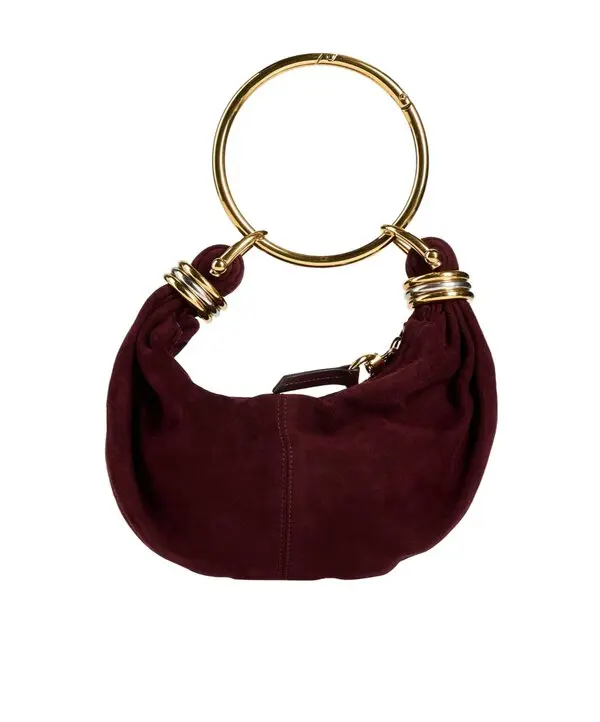 Chloé Suede Crossbody Bag With Gold Tone Hoop Handle - Brown