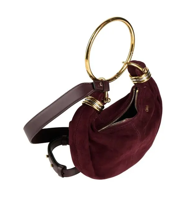Chloé Suede Crossbody Bag With Gold Tone Hoop Handle