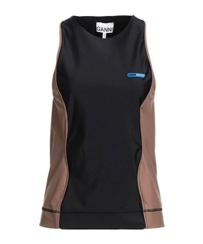 GANNI Two-tone Sleeveless T-shirt - Black