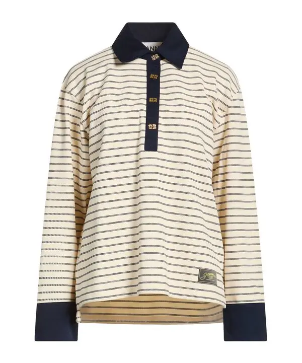GANNI Striped Long-sleeve Shirt - White