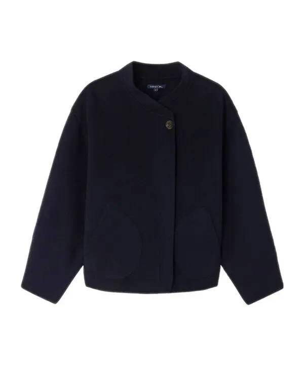 Soeur Short Coat With High Neck And Side Pockets - Black