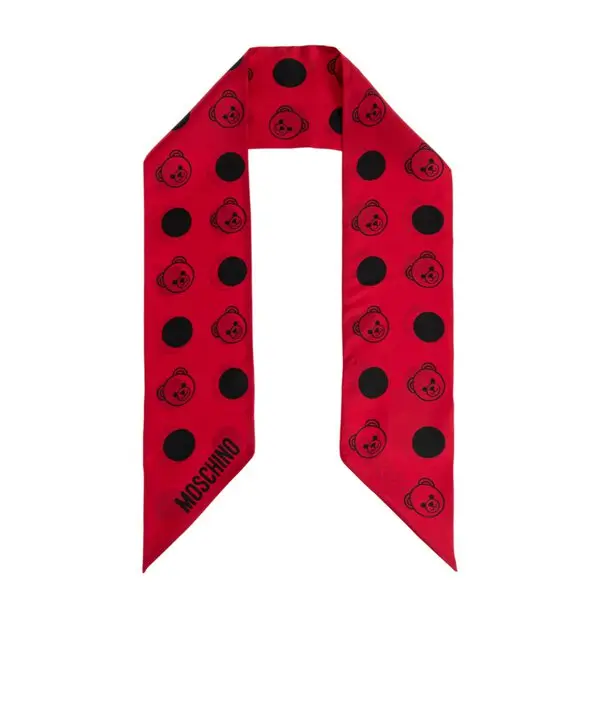 Moschino Polka Dot Teddy Motif Scarf - Red