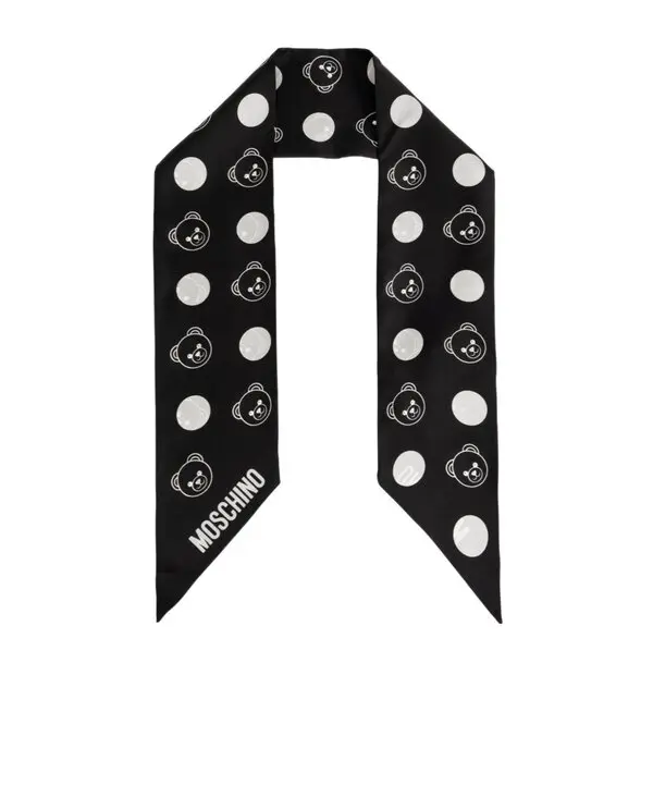 Moschino Polka Dot Teddy Logo Scarf - Black