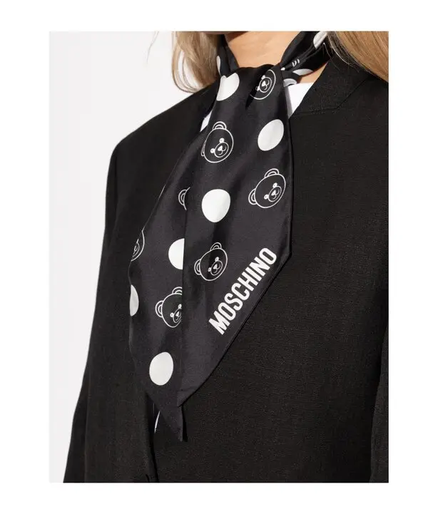 Moschino Polka Dot Teddy Logo Scarf